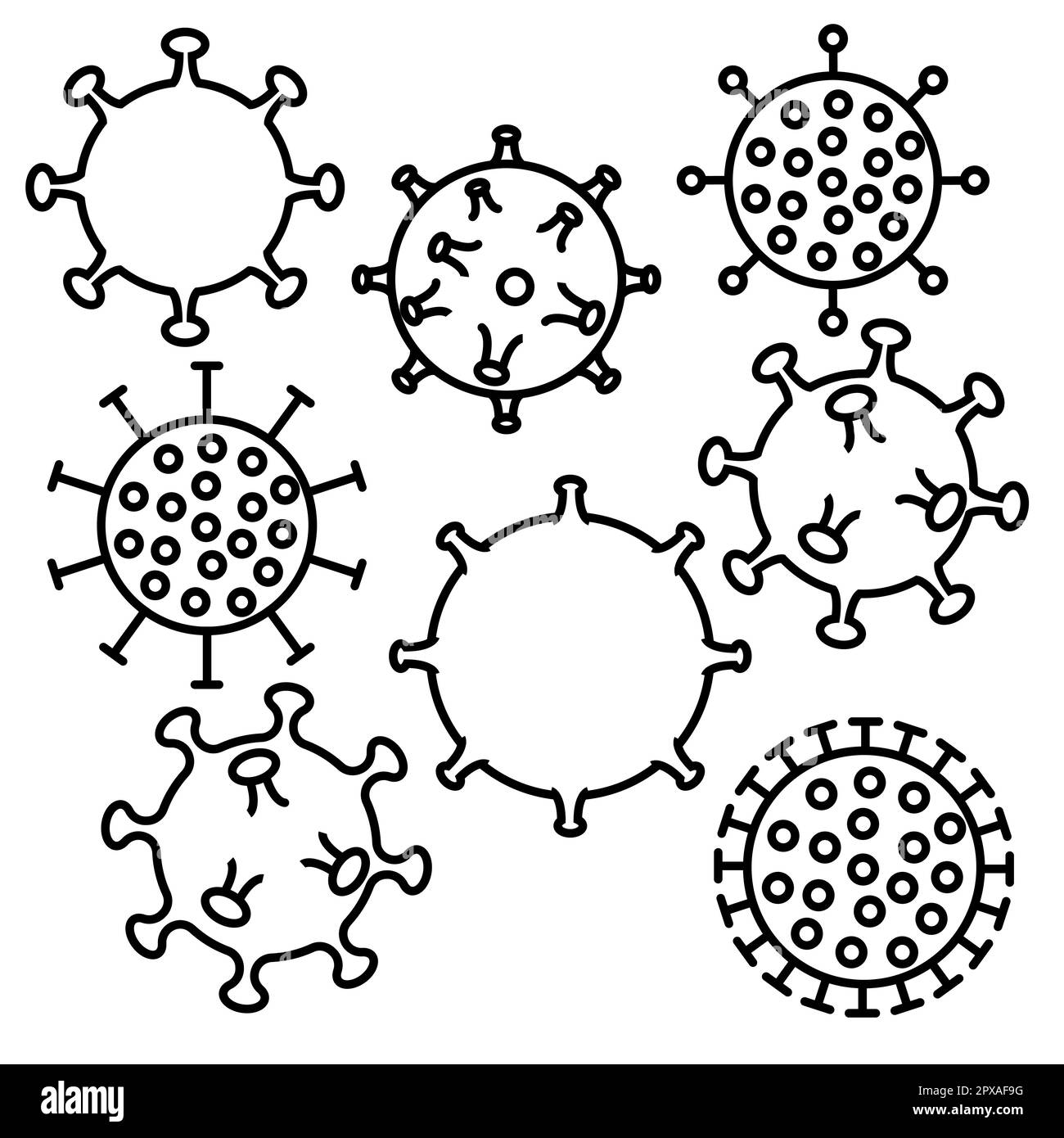 Set of black and white icons of medical viruses microbes dangerous ...