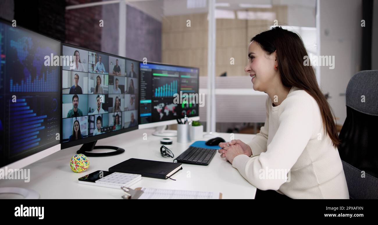 Watching Video Conference Business Webinar On Computer Stock Photo - Alamy