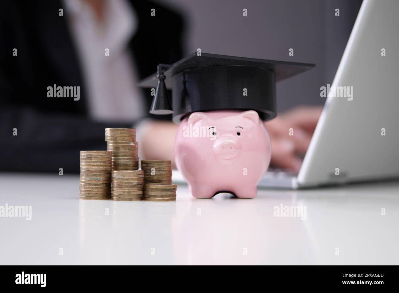 School Student Saving Money. Graduation Finance Coin Stack Stock Photo ...