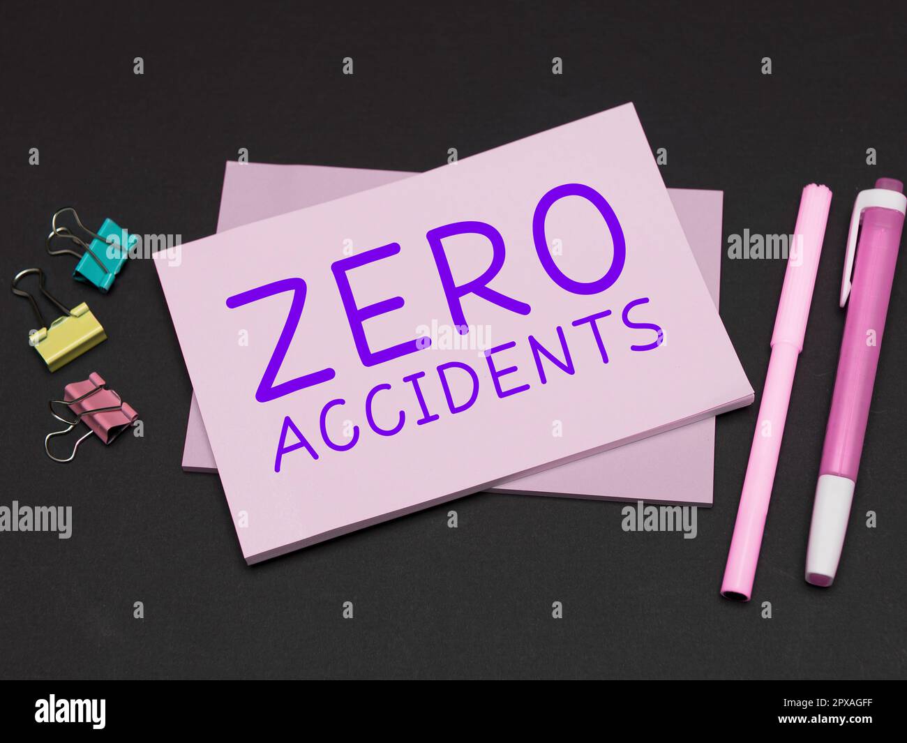 Sign displaying Zero Accidents, Business overview important strategy ...