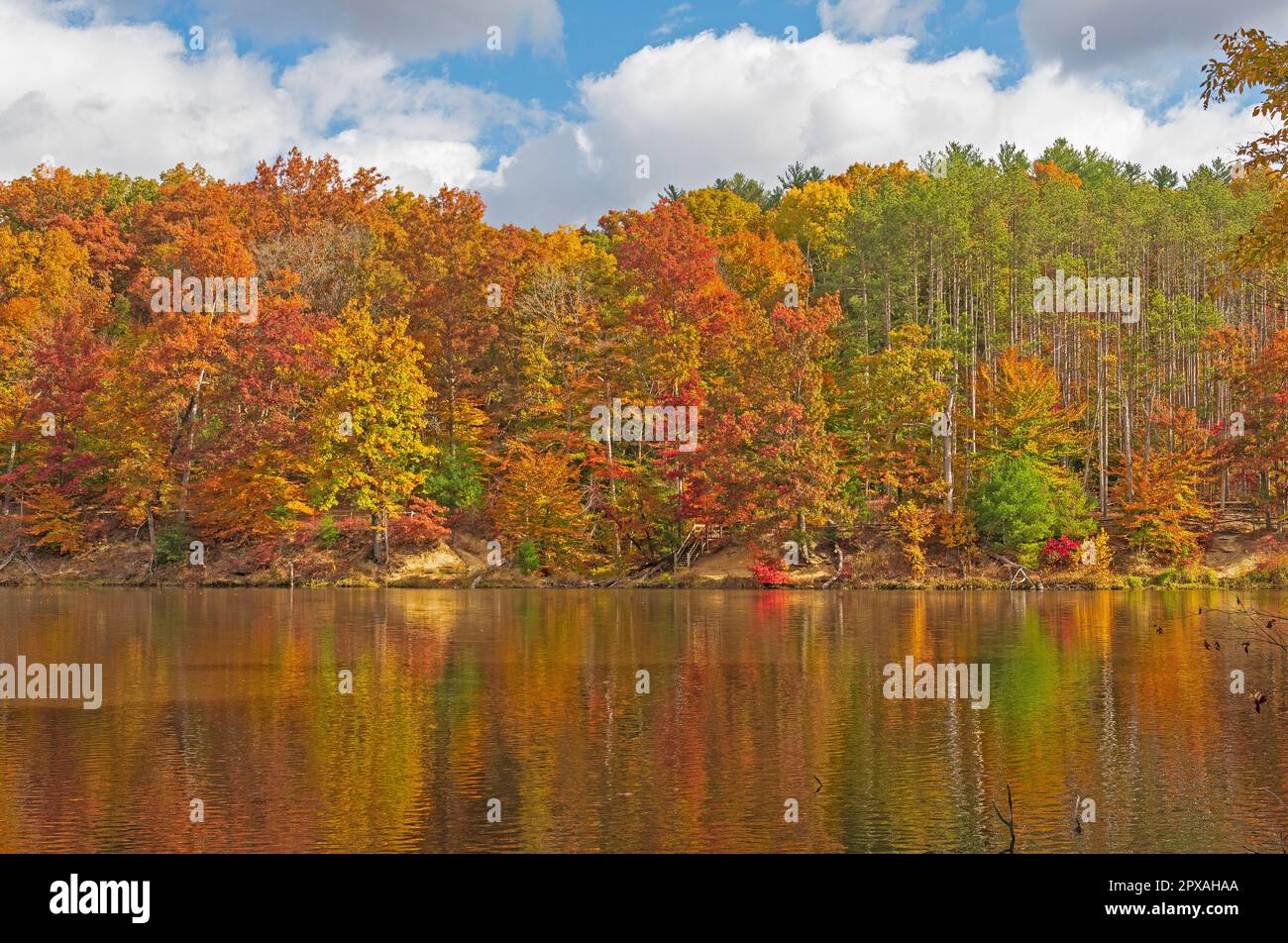 Pastel Reflections of an Autumn Forest on Strahl Lake in Brown Country ...
