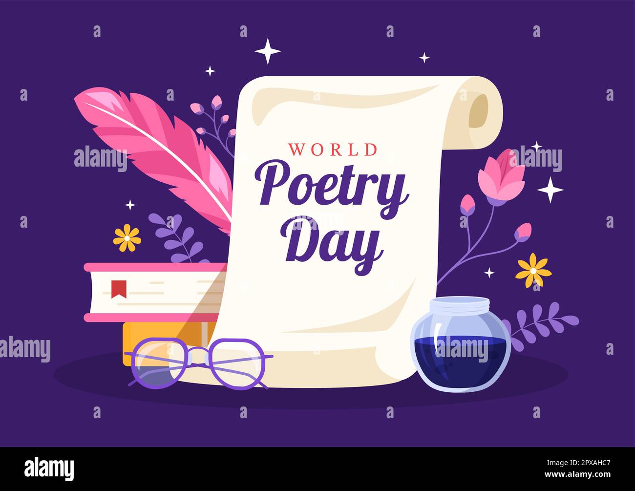 World Poetry Day on March 21 Illustration with a Quill, Paper or ...