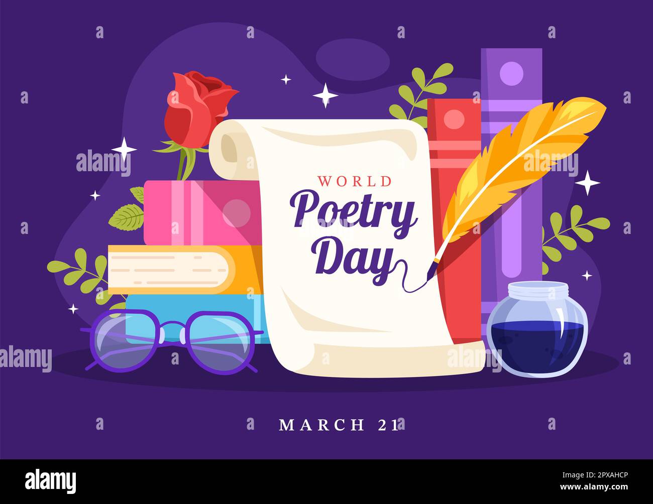World Poetry Day on March 21 Illustration with a Quill, Paper or ...