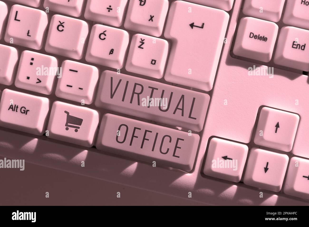 Hand writing sign Virtual Office, Business concept Mobile work ...