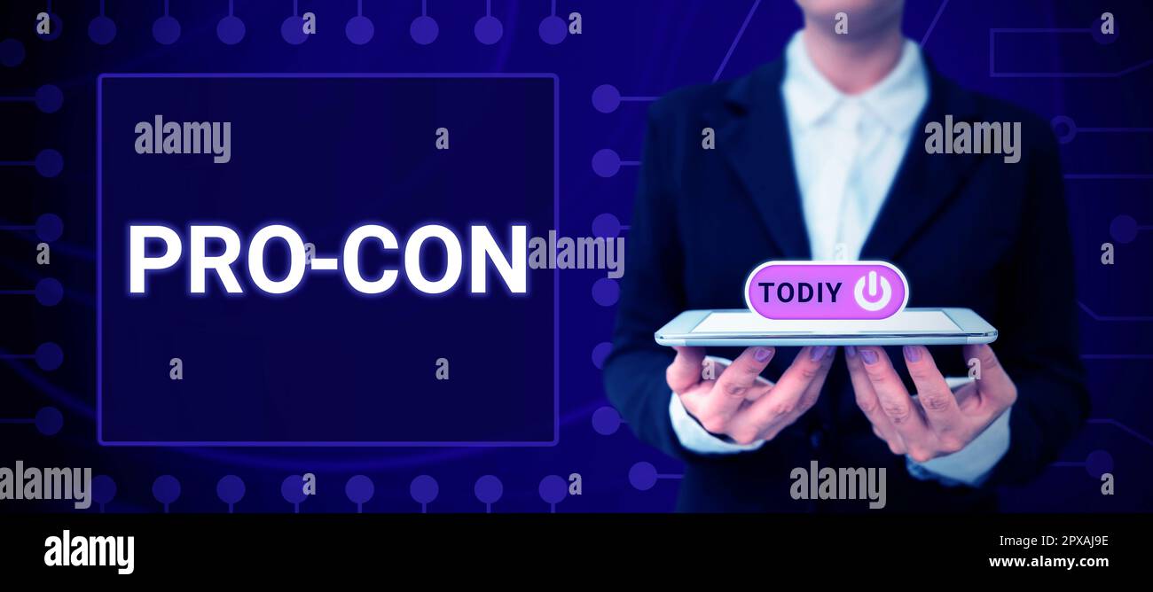 Text showing inspiration Pro Con, Word Written on everything its ...