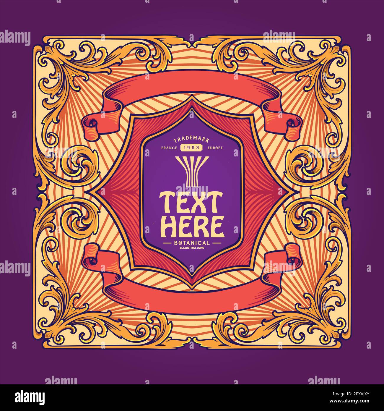 Vintage engraved ornament border with classical ribbon illustrations ...