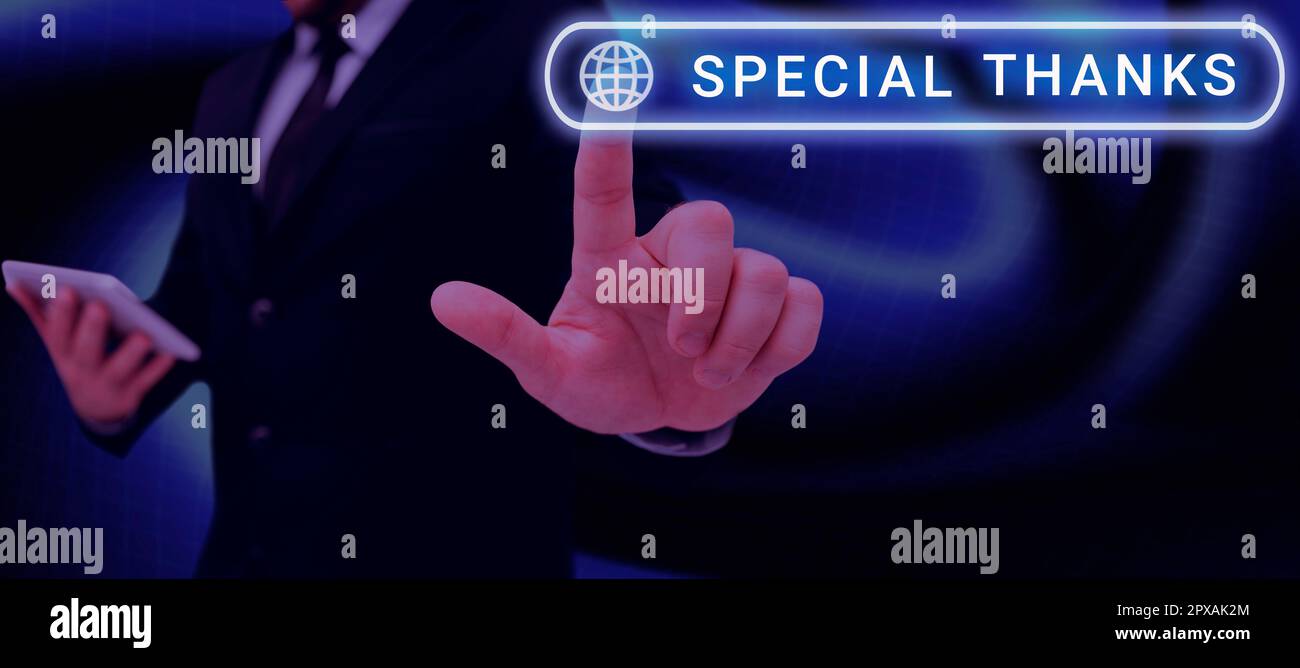 Sign displaying Special Thanks, Business idea expression of ...