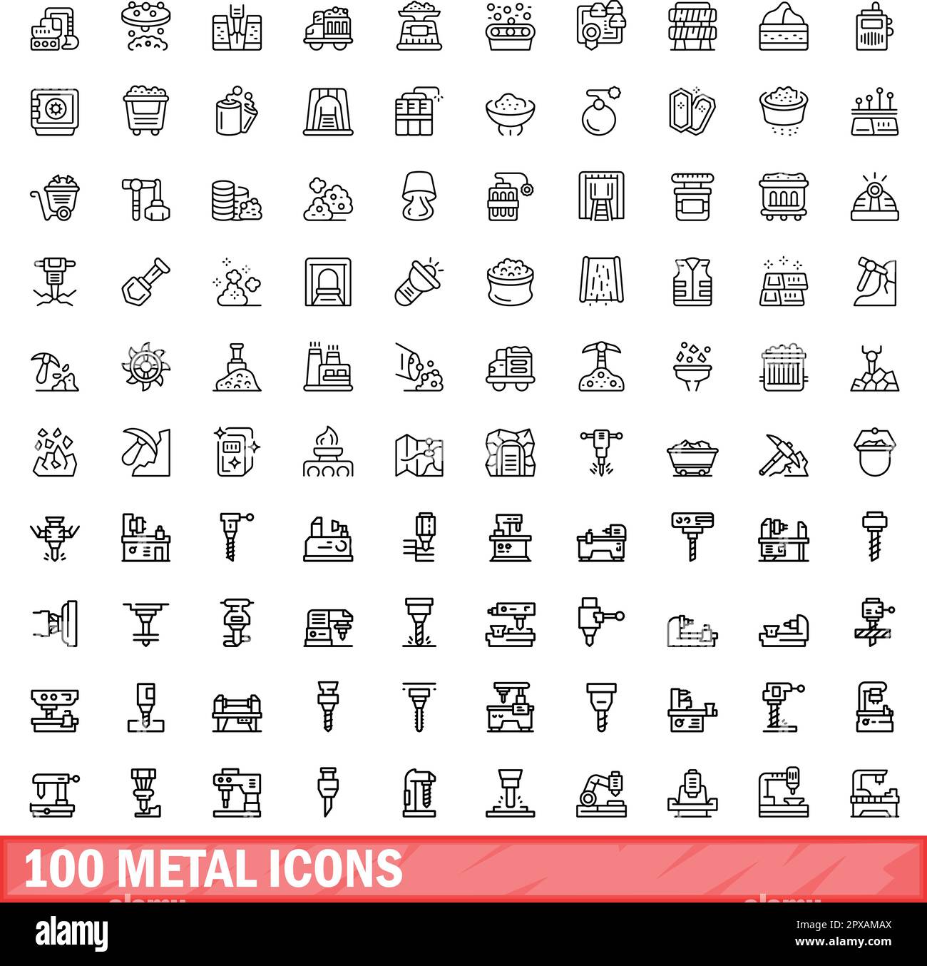 100 metal icons set. Outline illustration of 100 metal icons vector set ...