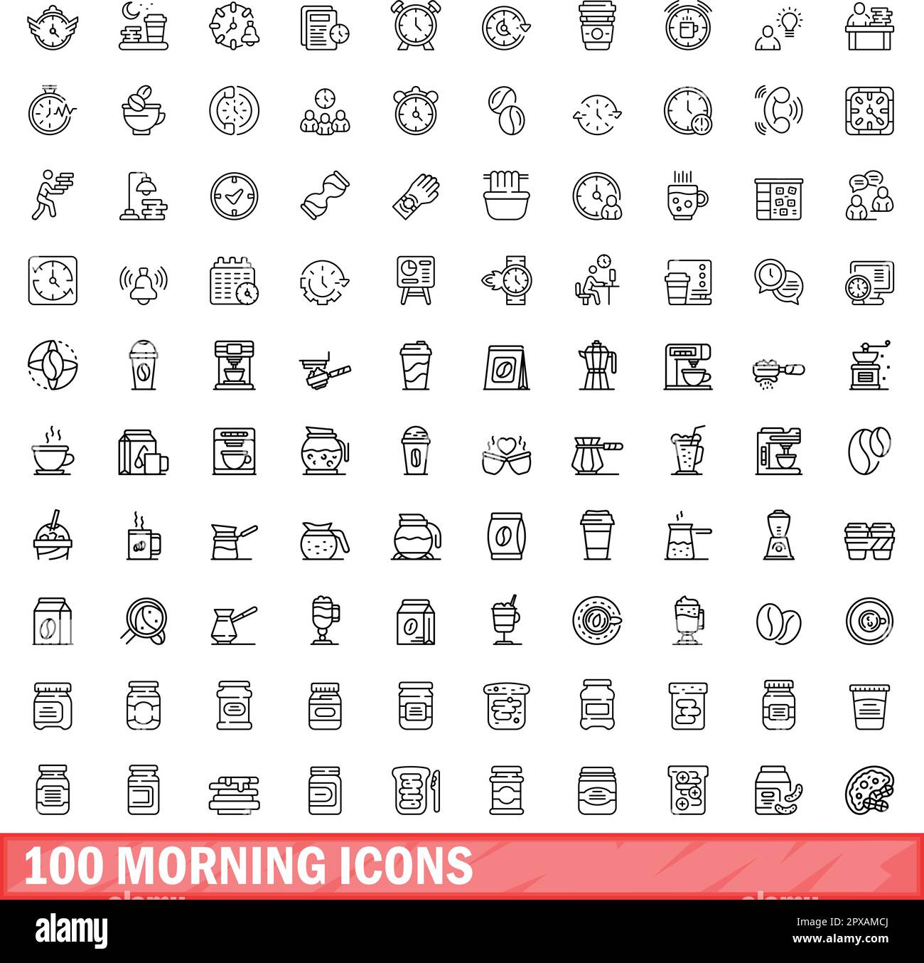 100 morning icons set. Outline illustration of 100 morning icons vector ...