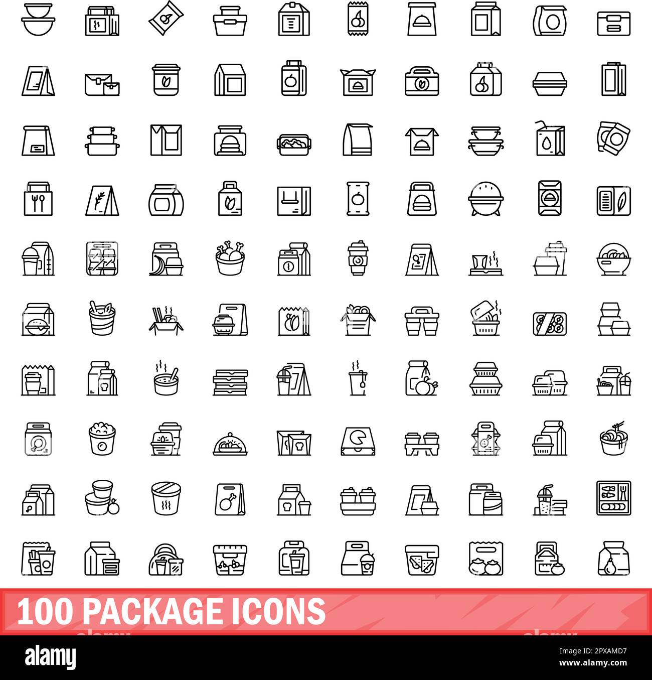 100 package icons set. Outline illustration of 100 package icons vector ...