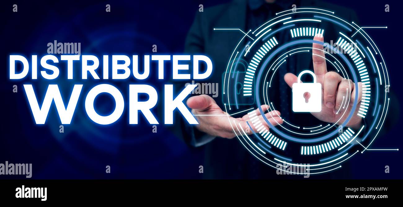 Conceptual caption Distributed Work, Business overview practiced by enterprises using network ...