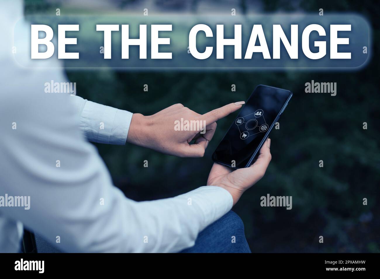 Hand writing sign Be The Change, Word for Make things to obtain success ...