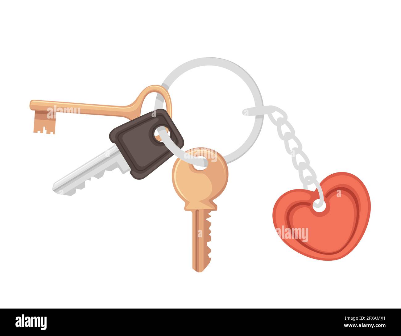 Red heart keychain with different keys vector illustration isolated on ...