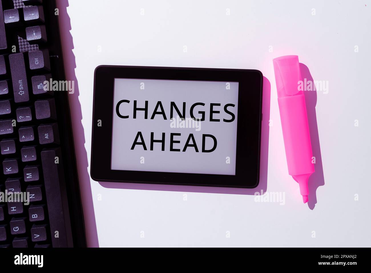 Hand writing sign Changes Ahead, Business showcase to replace with or ...