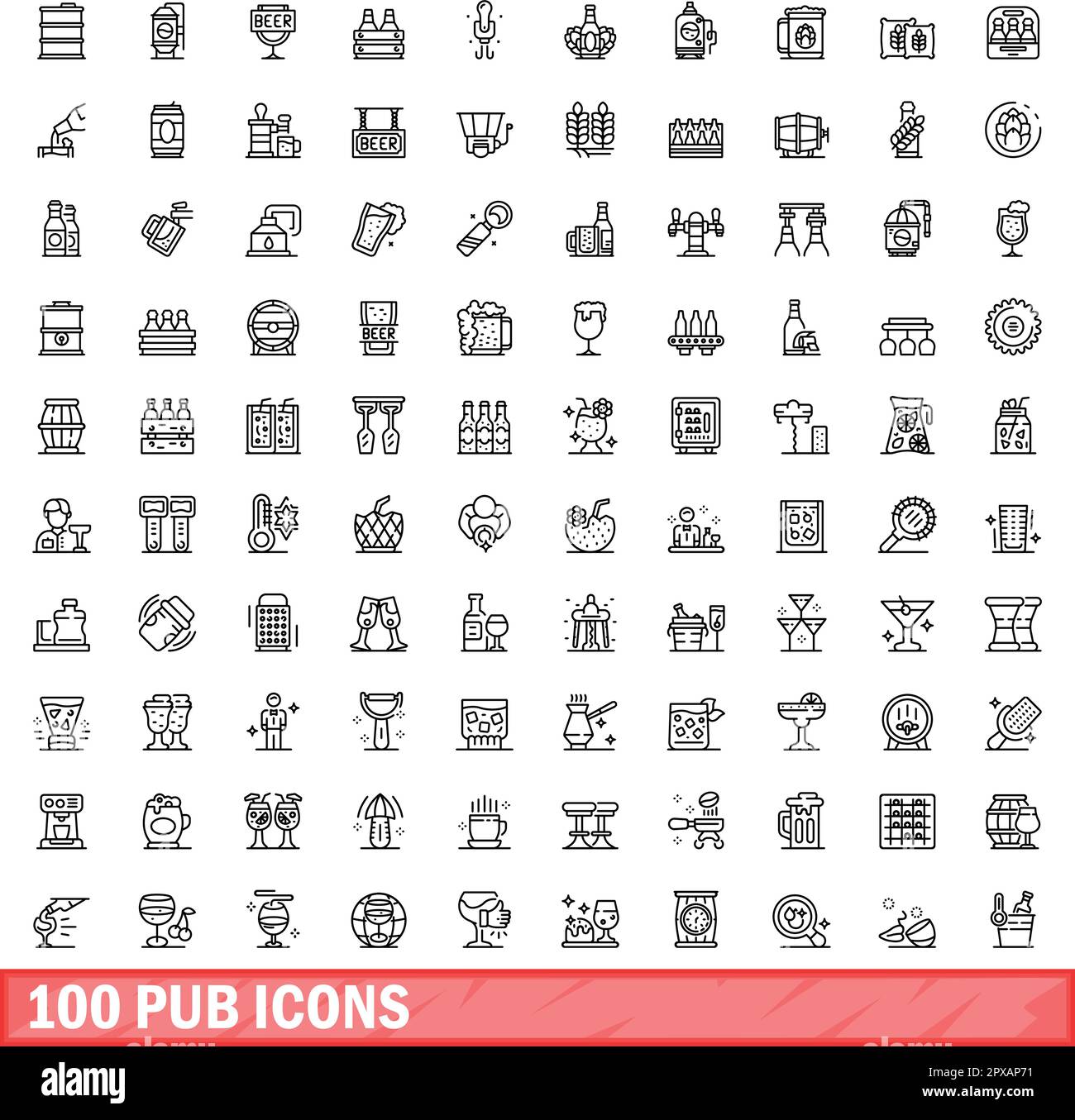 100 pub icons set. Outline illustration of 100 pub icons vector set ...