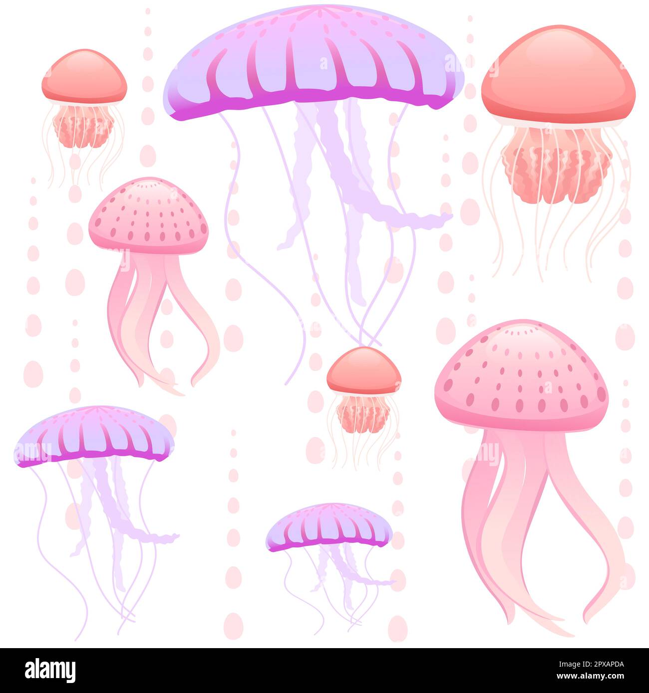 Seamless pattern with purple jellyfish vector illustration on white ...
