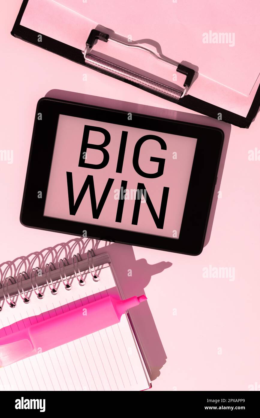 Hand writing sign Big Win, Internet Concept having won an important ...