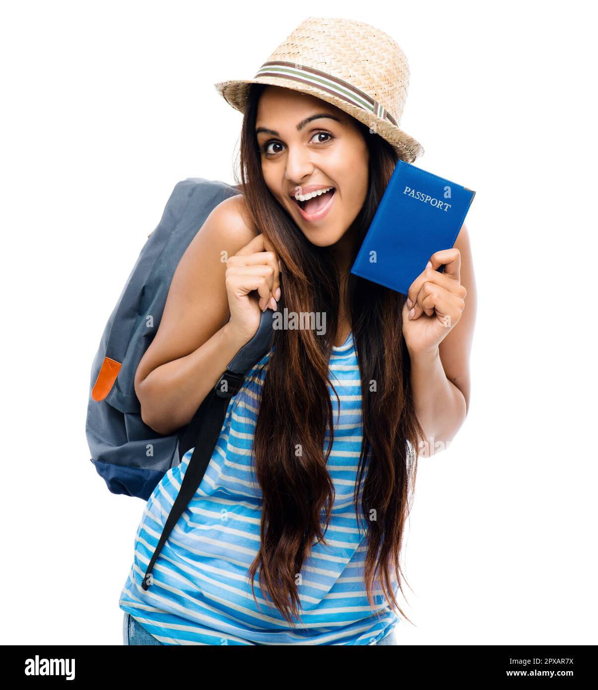 Where should she go next. a young woman holding her passport against a ...
