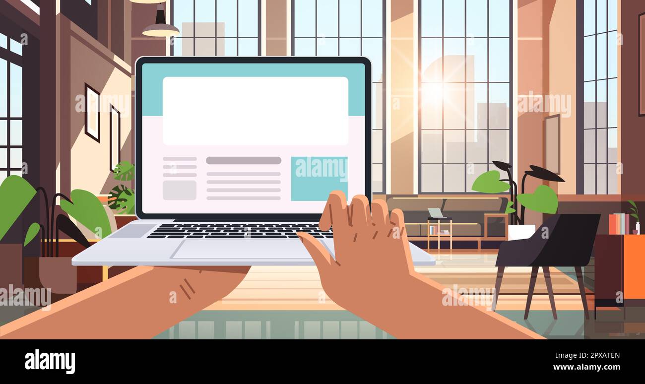 businessperson hands using laptop social media communication working ...