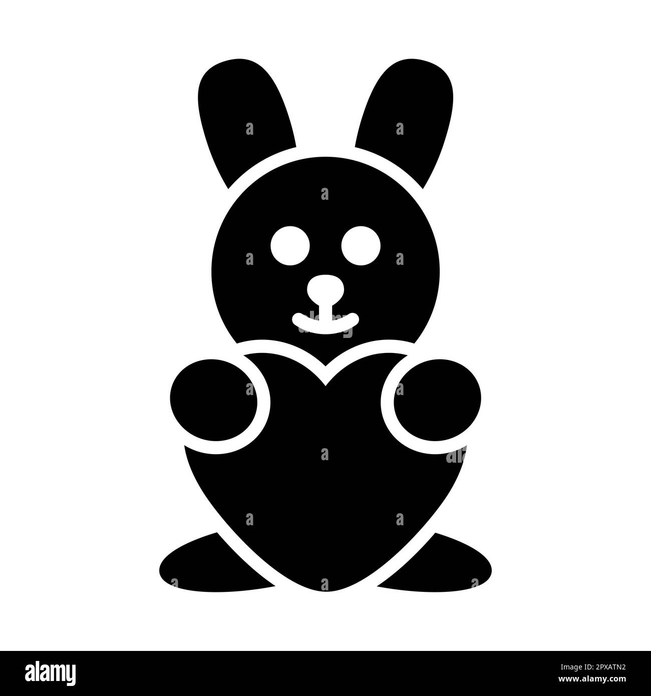 Cute plush rabbit with heart glyph icon. Valentine day symbol. Vector ...