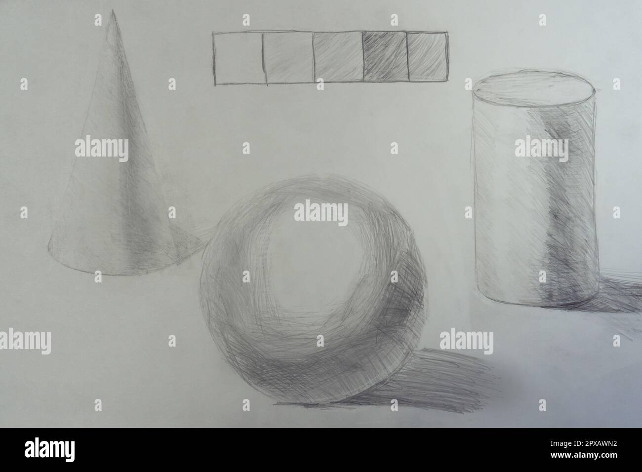 Neat drawing picture sketch of three-dimensional geometric figures ...