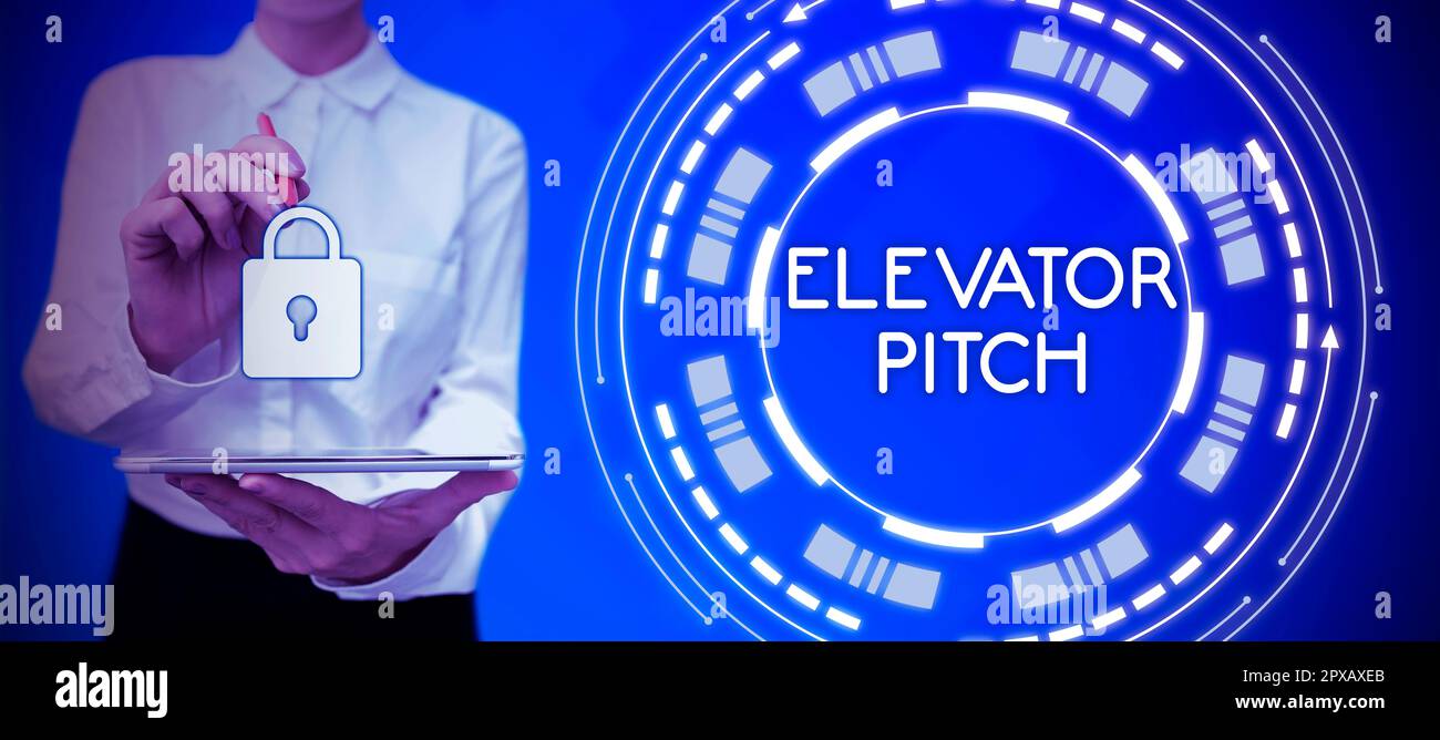 Text caption presenting Elevator Pitch, Word for A persuasive sales ...