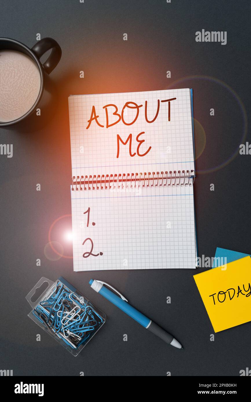 Text caption presenting About Me, Word Written on My Personal ...