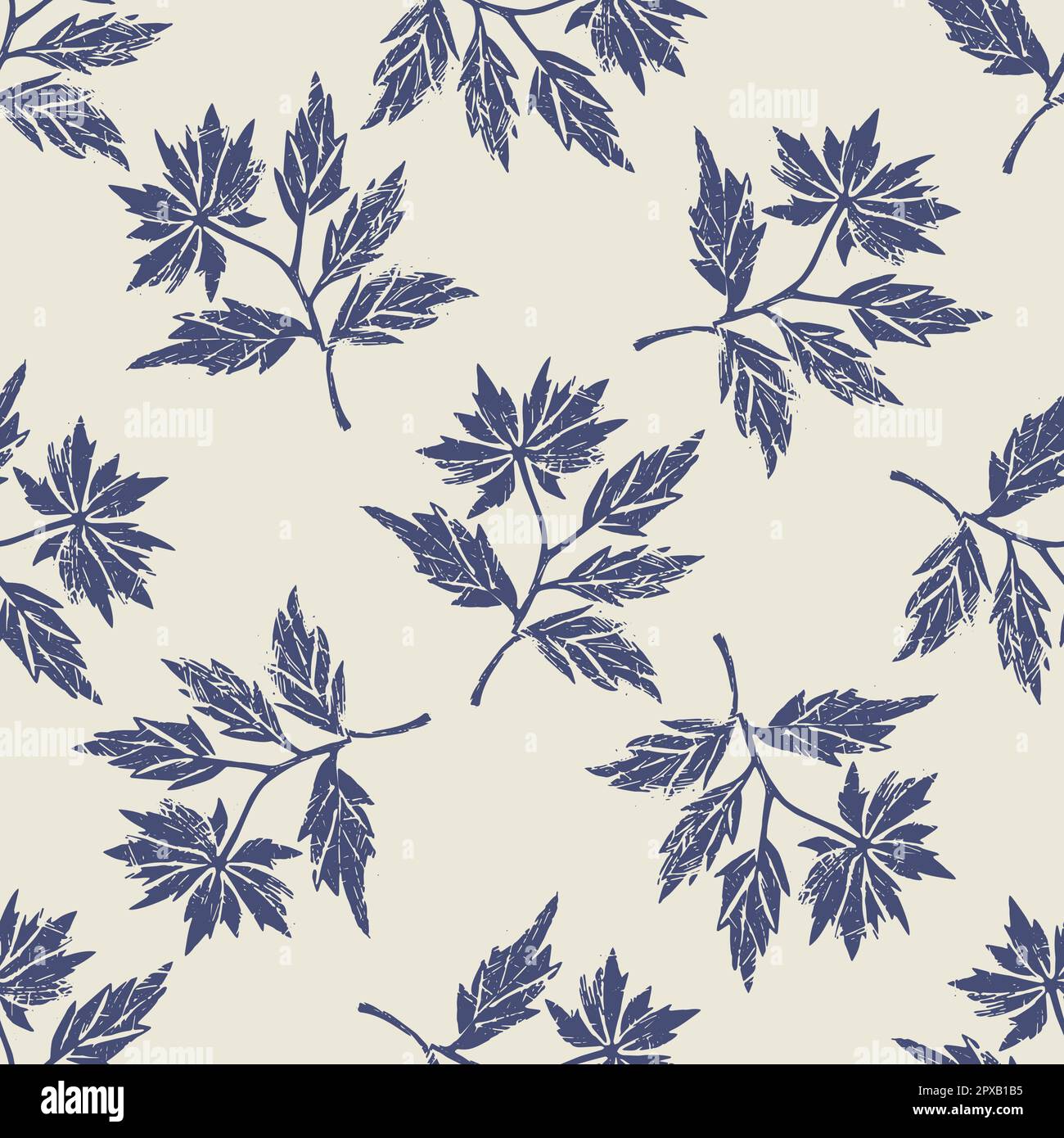 Masculine block print sprig stem vector pattern. Seamless sketchy herb ...