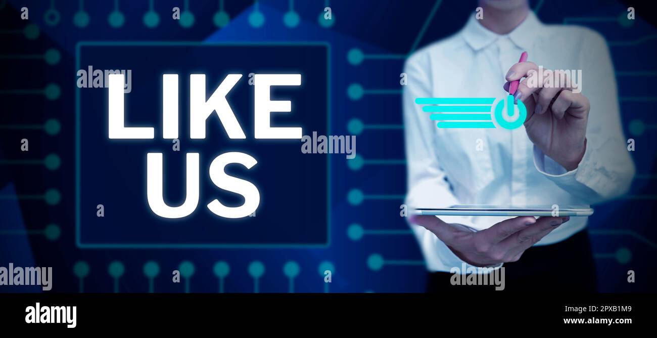 Text caption presenting Like Us, Business idea Asking to follow on ...