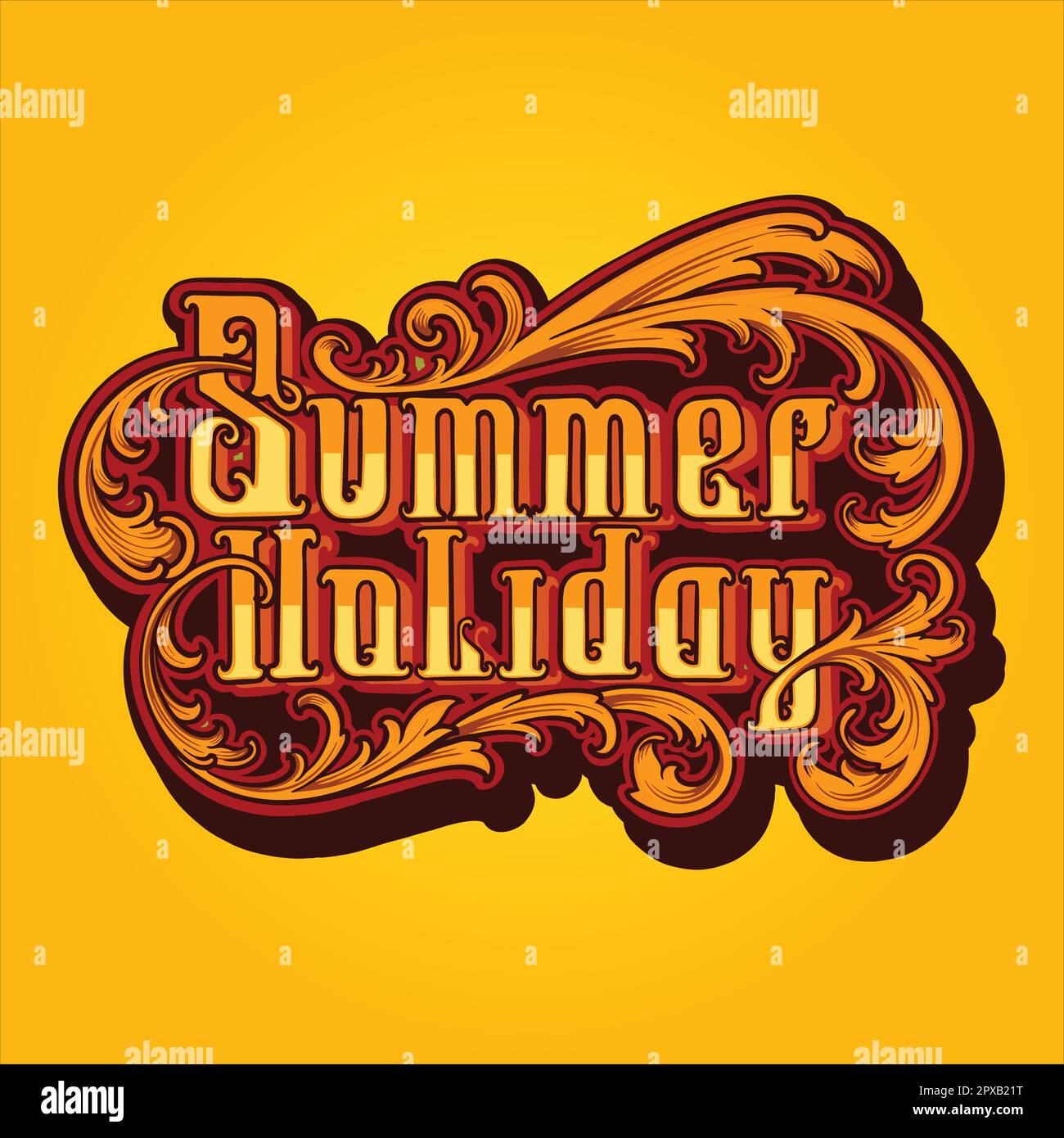 Summer holiday lettering with classic engraved ornament border ...