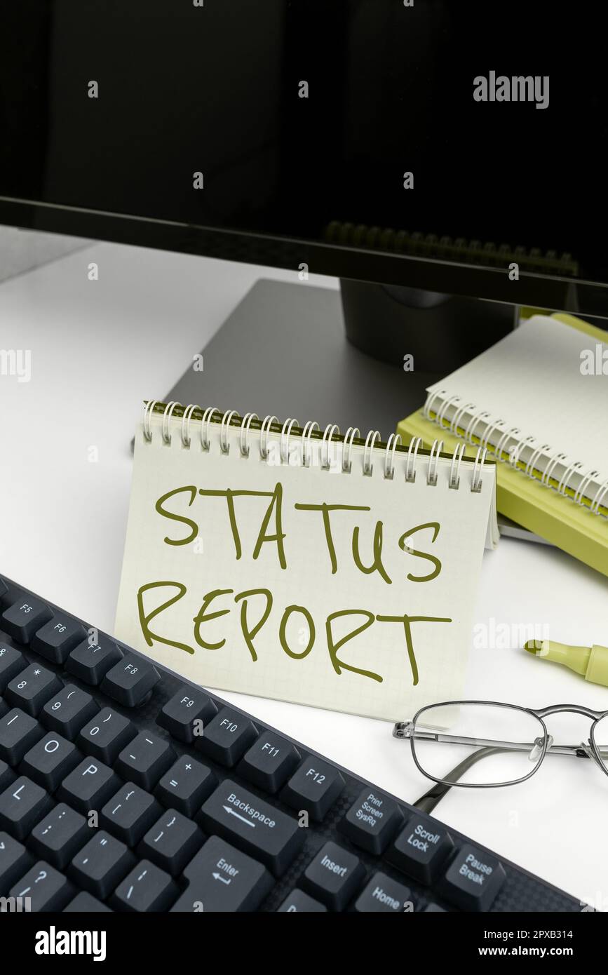 Text sign showing Status Report, Business concept Update Summary of ...
