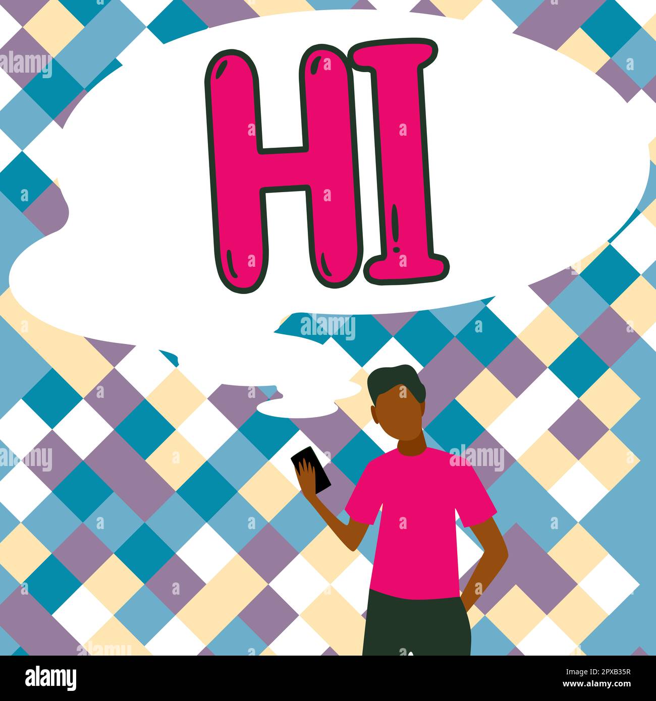 Sign displaying Hi, Word for used as a greeting or to begin a telephone ...