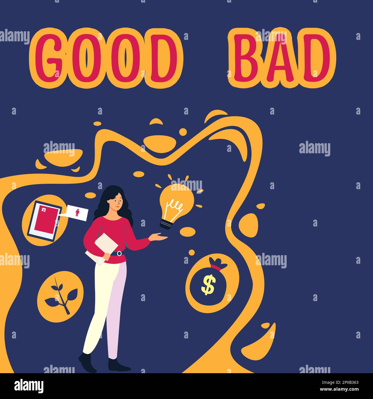 Sign displaying Good Bad, Word Written on to seem to be going to have a ...