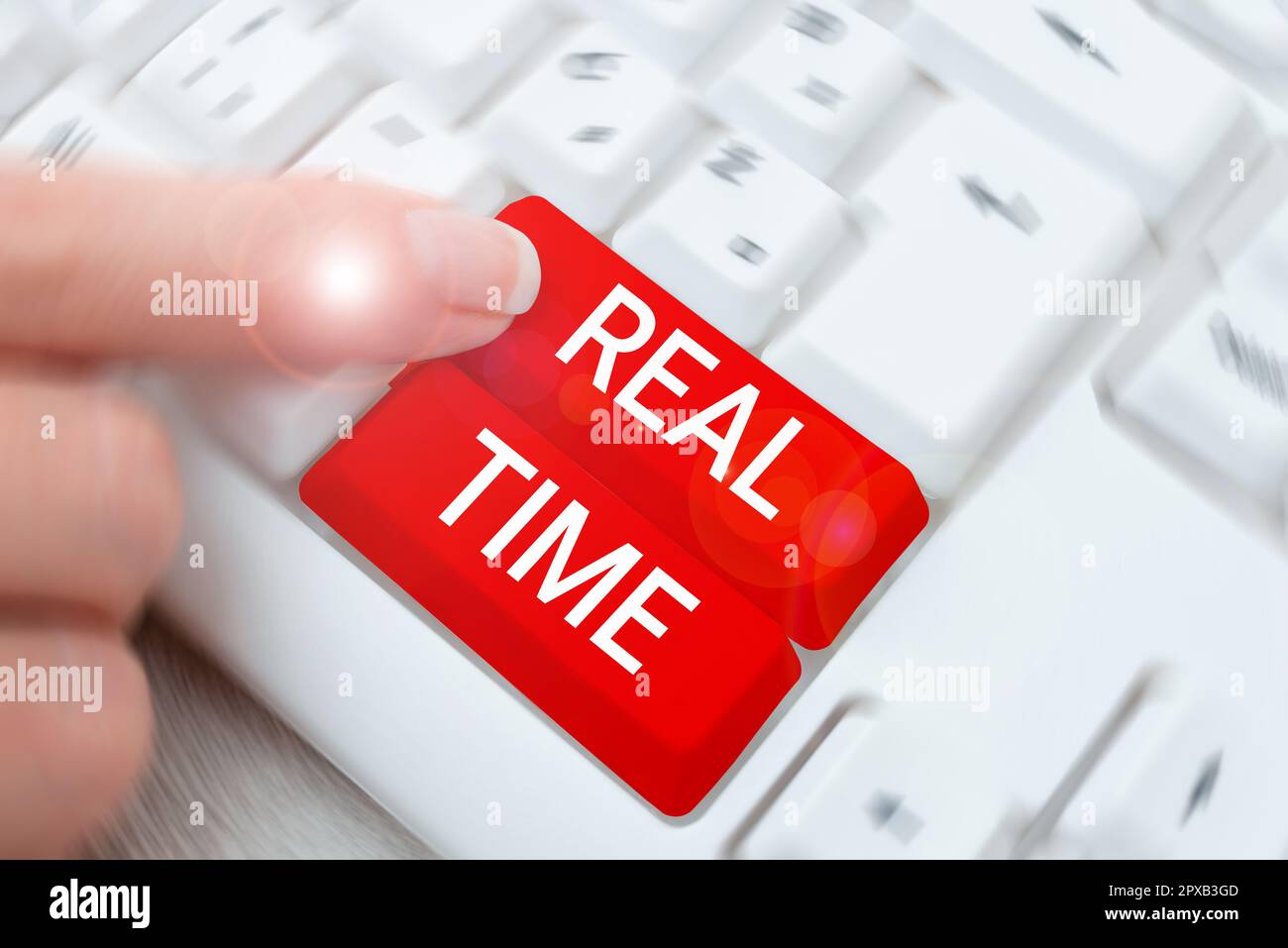 Text caption presenting Real Time, Concept meaning the actual time ...
