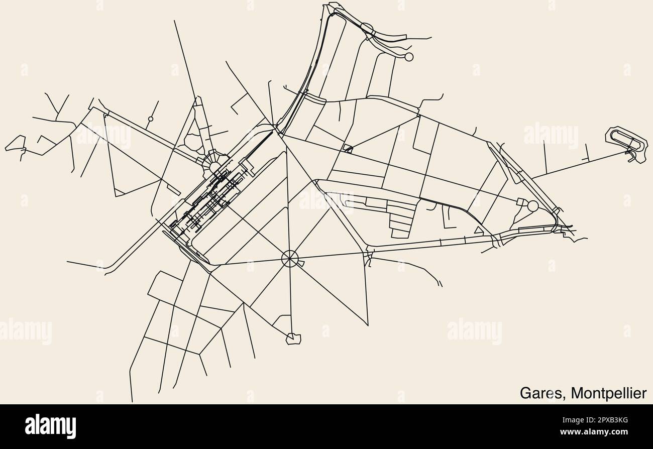 Street roads map of the GARES NEIGHBOURHOOD, MONTPELLIER Stock Vector ...