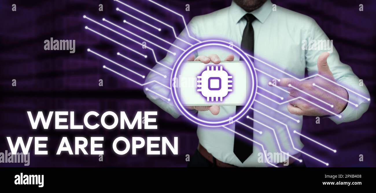 Handwriting text Welcome We Are Open, Business idea Greeting making ...