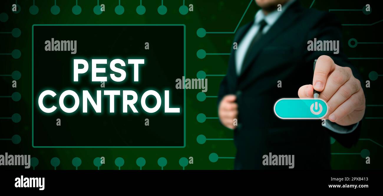 Sign displaying Pest Control, Business overview Killing destructive ...