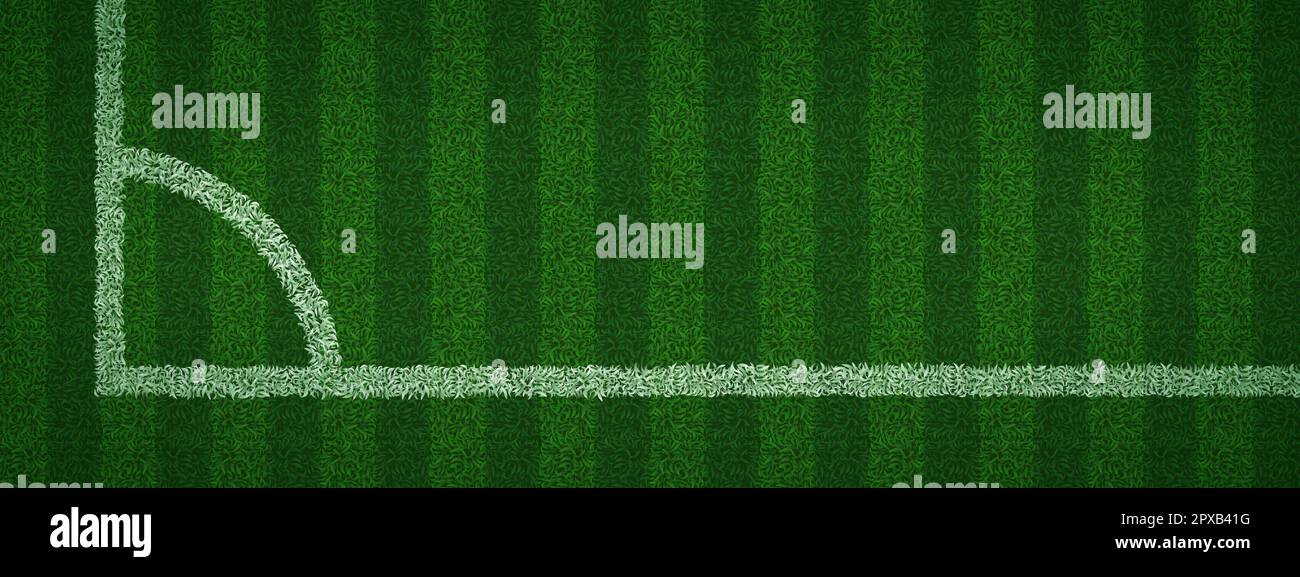 Top view of realistic soccer pitch corner. Vector illustration of white ...