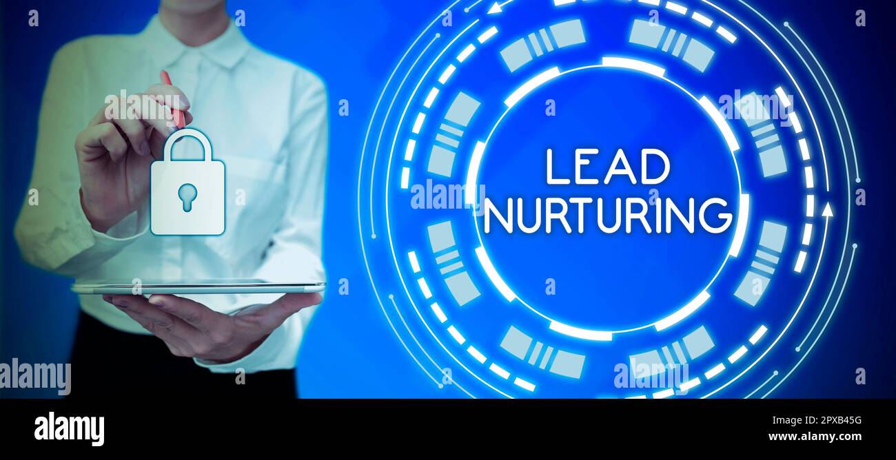 Hand writing sign Lead Nurturing, Word for method of building a ...