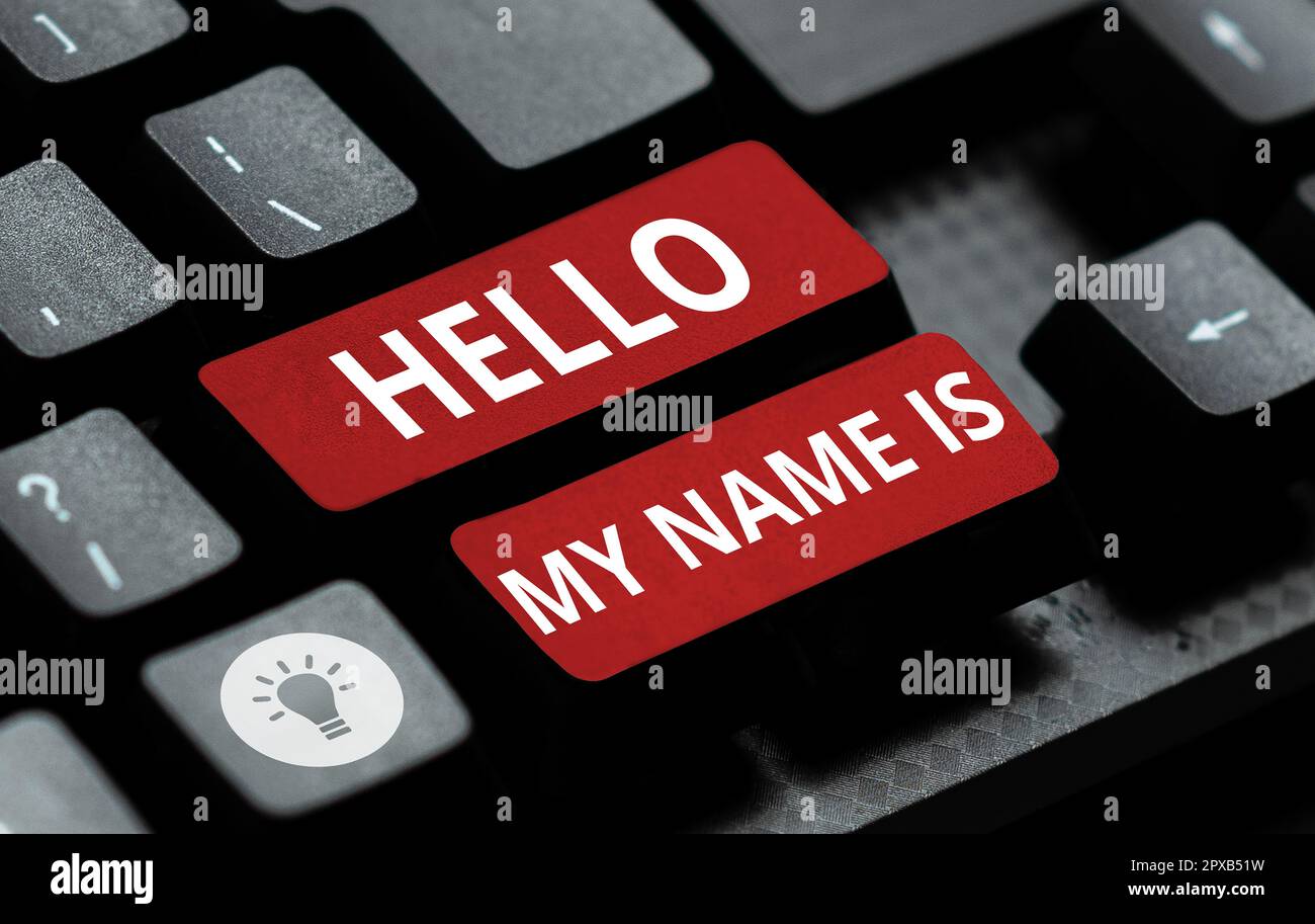 Conceptual display Hello My Name Is, Business overview introducing ...