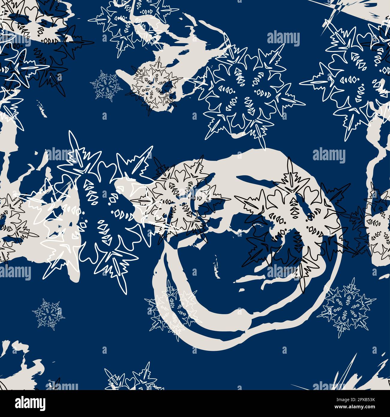 Seamless pattern winter frosty patterns. Dark blue background with ...