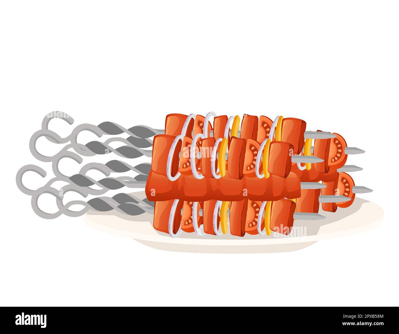 Roasted bbq food meat on skewer kebab or shashlik vector illustration ...