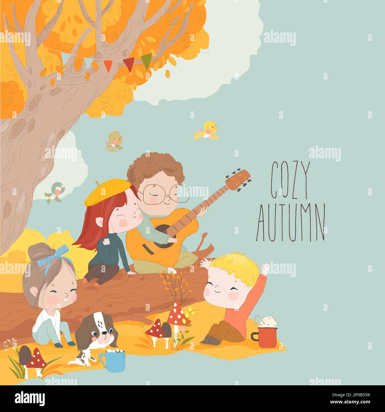 Cute boy playing guitar Stock Vector Images - Alamy