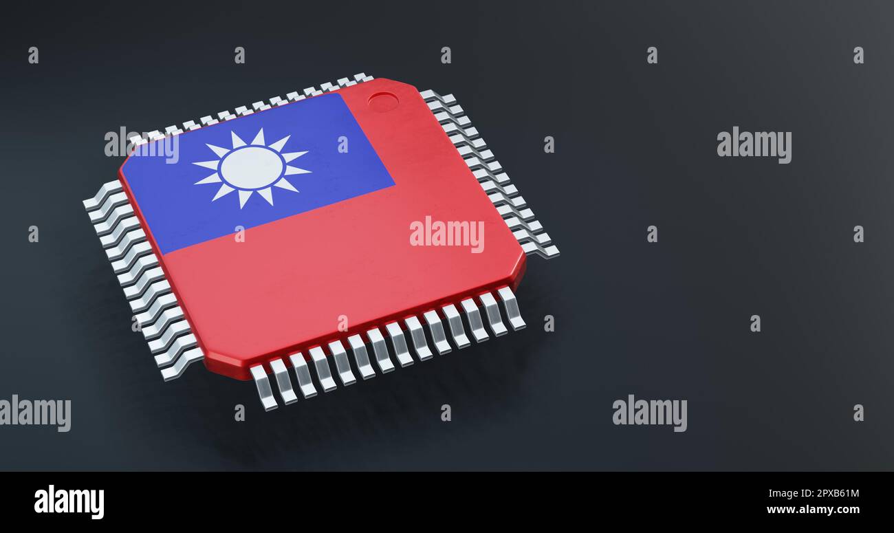3d render of microchip or semiconductor chip with countries flag for ...