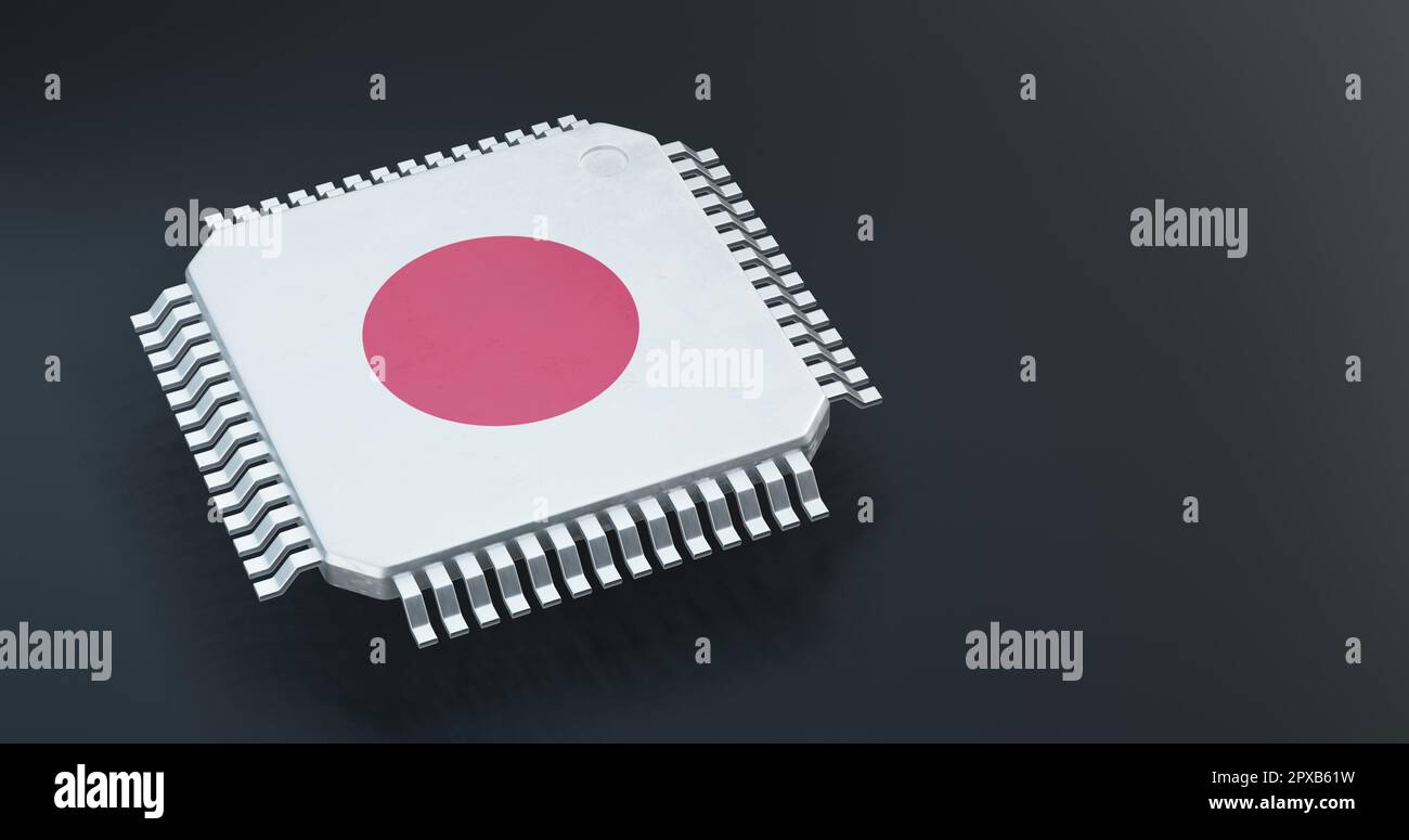 3d render of microchip or semiconductor chip with countries flag for ...