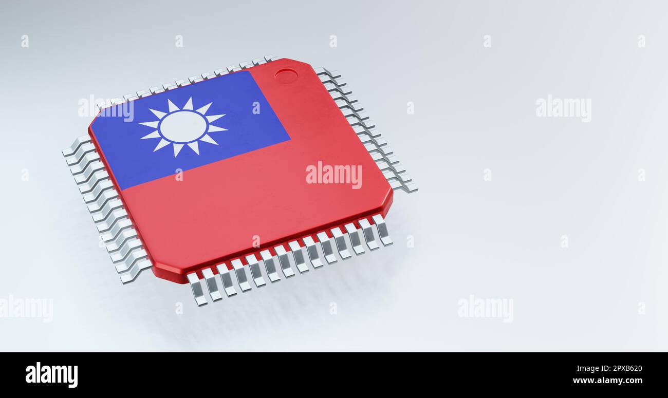 3d render of microchip or semiconductor chip with countries flag for ...