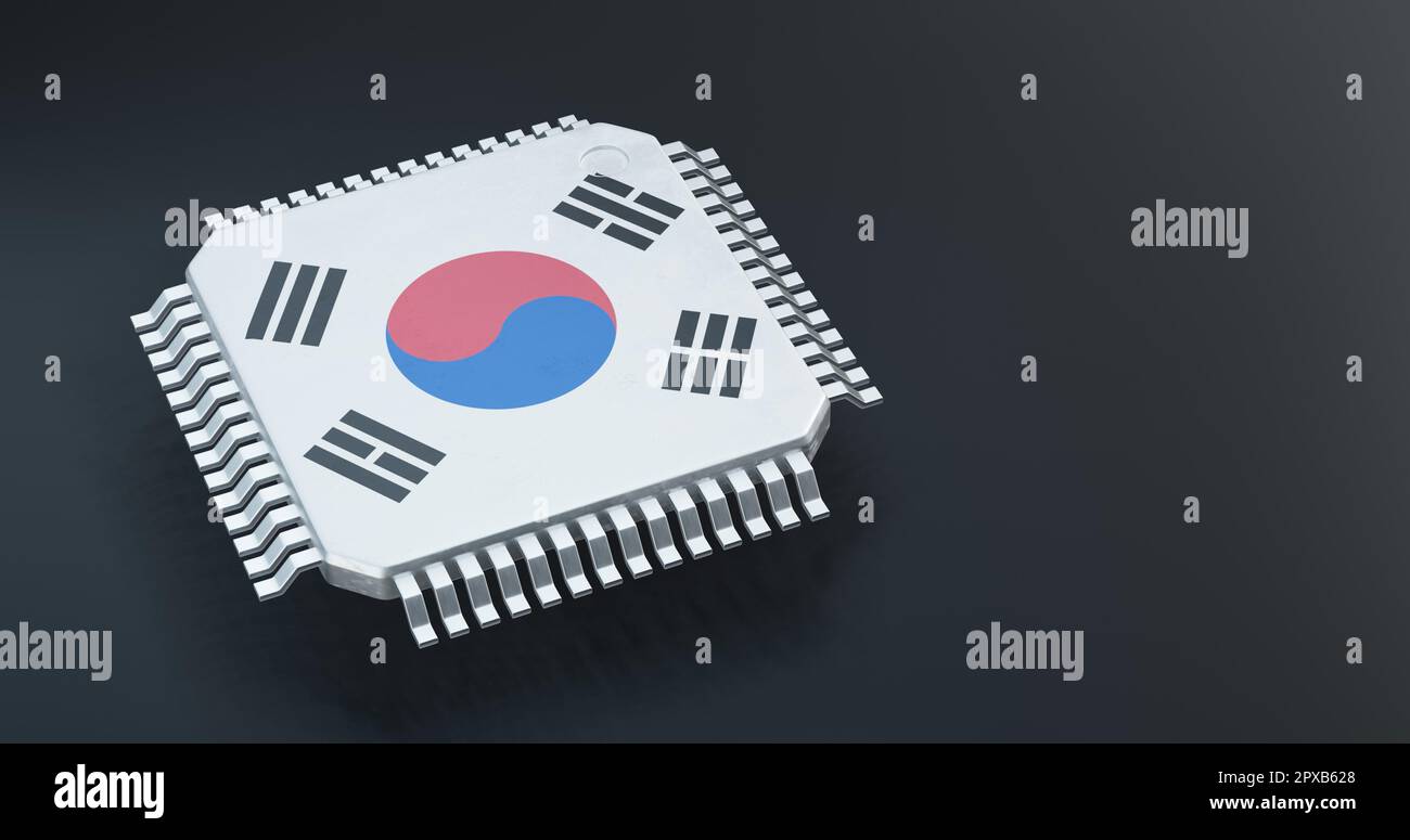 3d render of microchip or semiconductor chip with countries flag for ...
