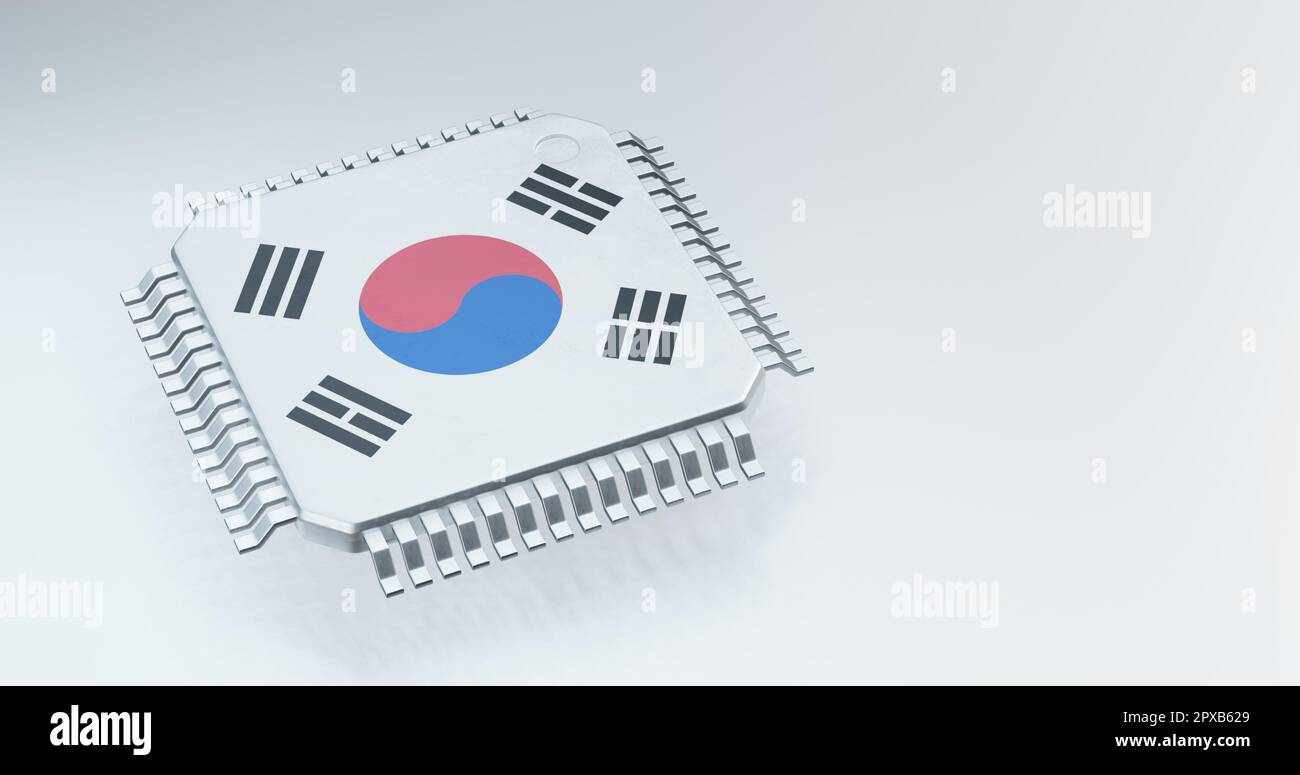3d render of microchip or semiconductor chip with countries flag for ...