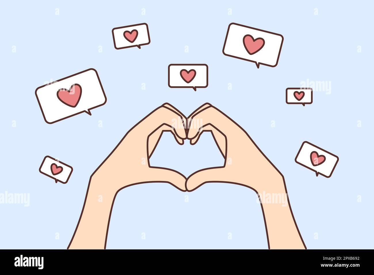 Closeup of person holding hands in heart symbol show appreciation and ...