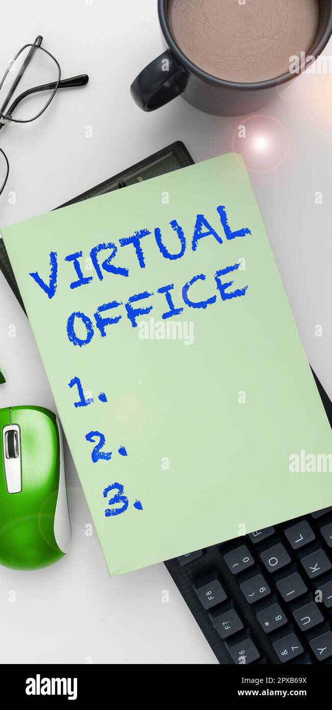 Conceptual caption Virtual Office, Internet Concept Mobile work ...